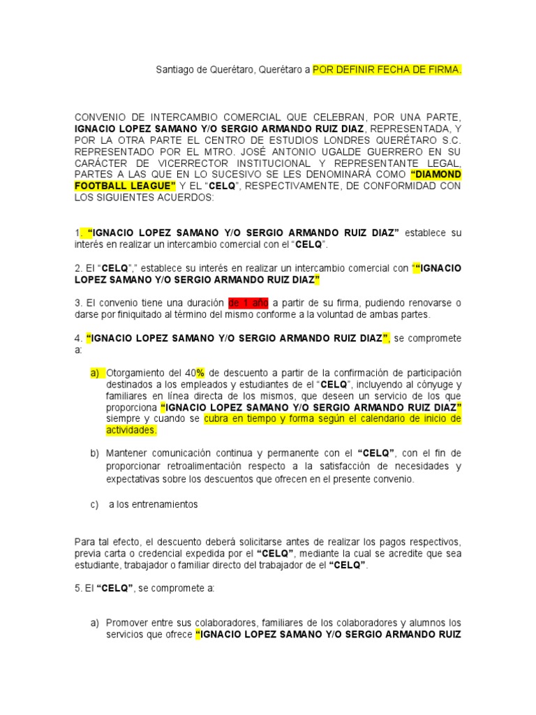 Borrador Convenio Comercial 2023 | PDF