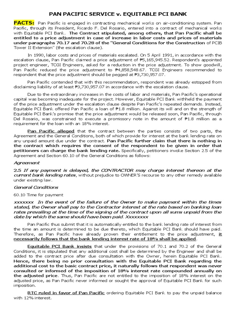 PAN PACIFIC SERVICE V Equitable PCI Bank | Download Free PDF | Interest ...