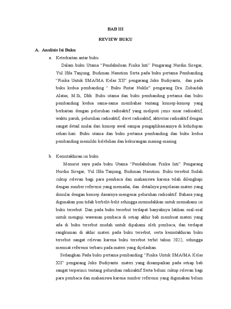 Bab Iii Review Buku A. Analisis Isi Buku | PDF