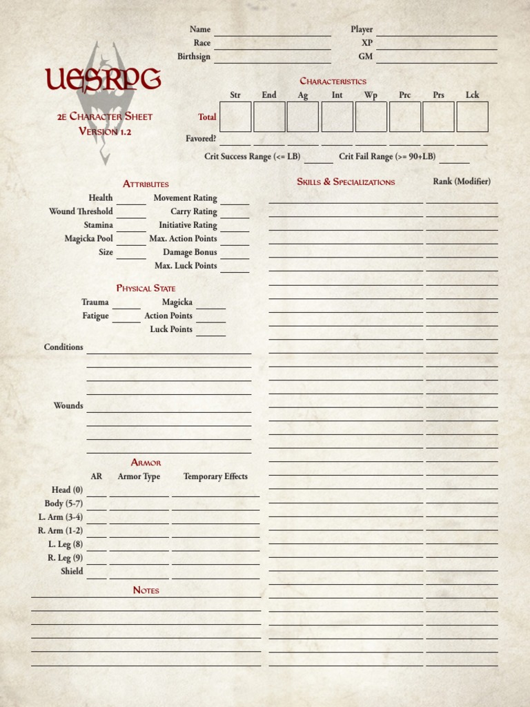UESRPG 2e - Character Sheet v1.21 PDF | PDF