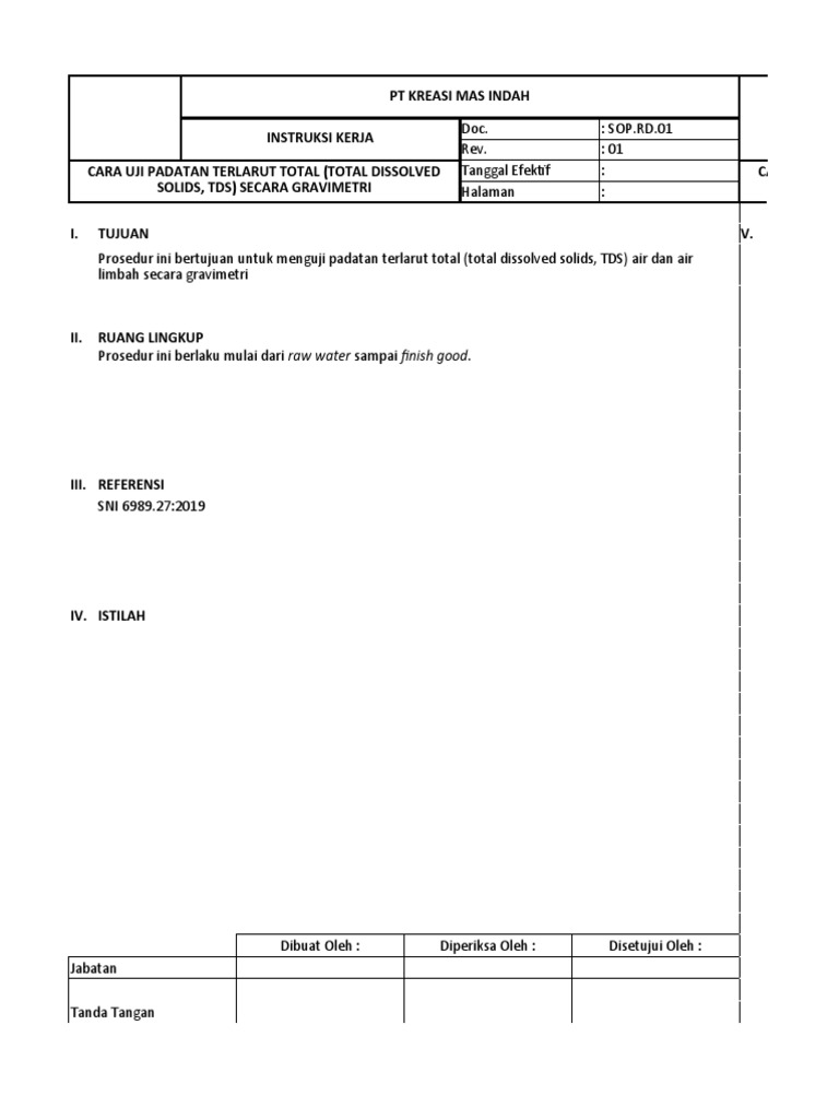 Instruksi Kerja Uji TDS | PDF
