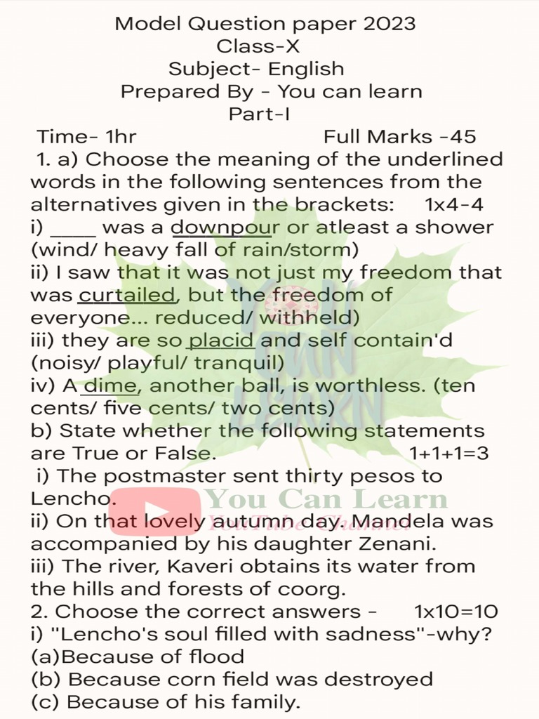 Model Question English 2023 | PDF