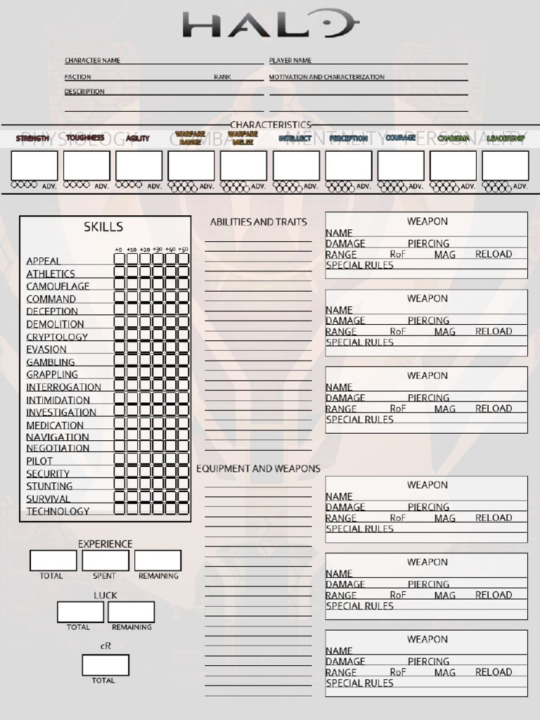Halo RPG CH Sheet | PDF