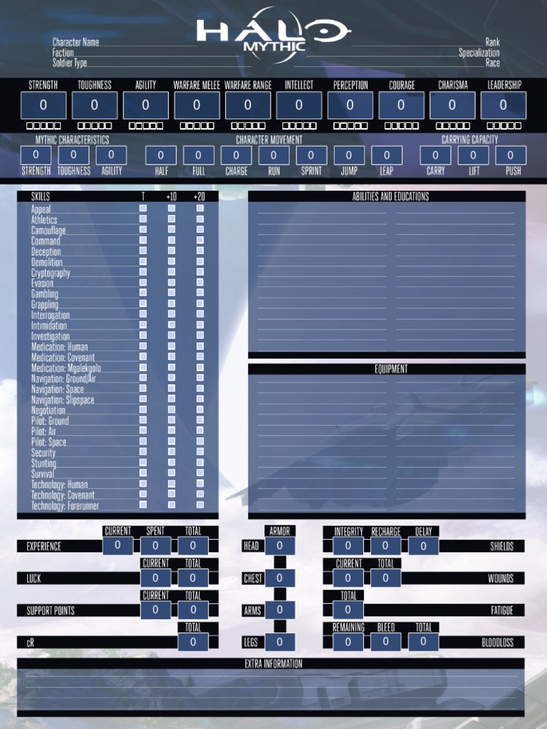 Halo Mythic 2.0 Beta Character Sheet | PDF