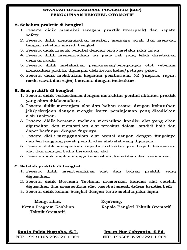 SOP Bengkel | PDF