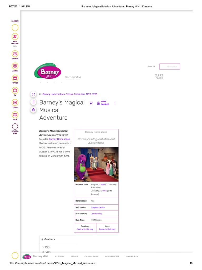 Barney's Magical Musical Adventure - Barney Wiki - Fandom | PDF | Fandom