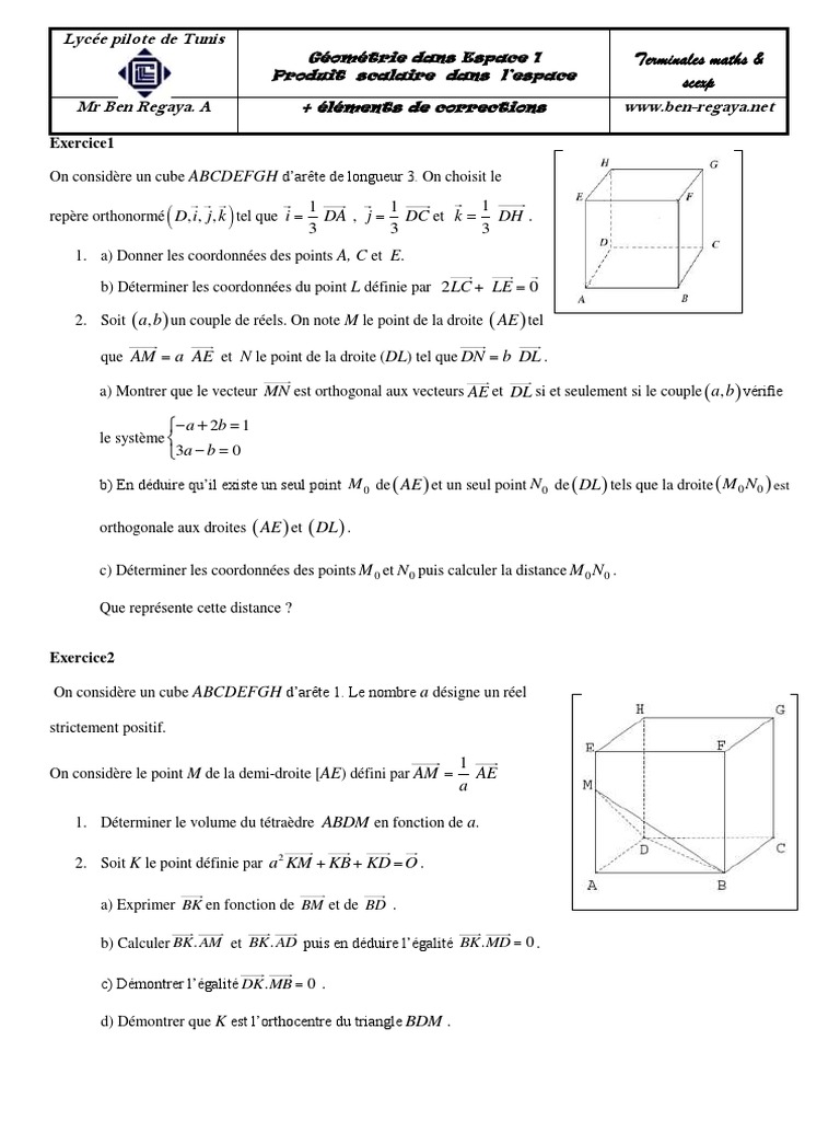 Espace Produit Scalaire PDF | PDF | Coordonnées cartésiennes | Triangle