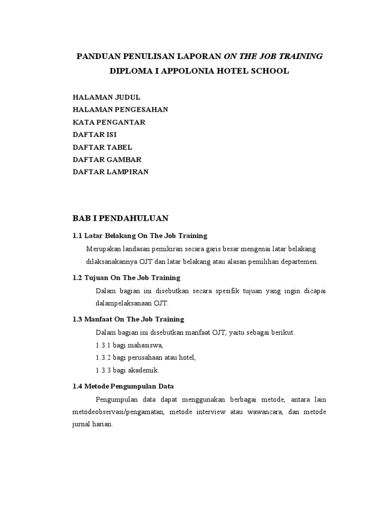 Panduan Penulisan Laporan On The Job Training | PDF