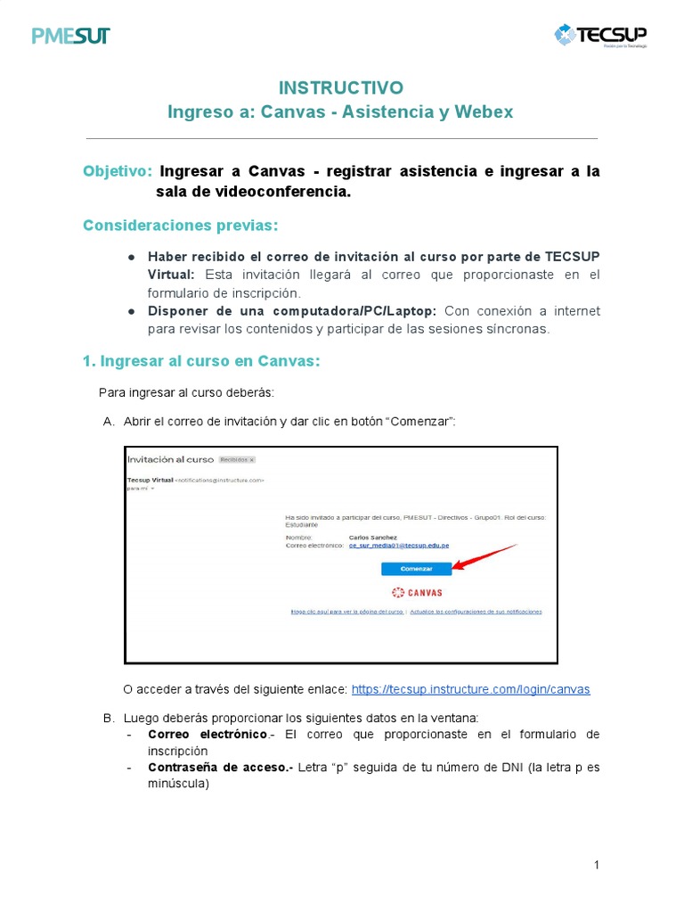 Ingreso a Canvas y Webex en TECSUP | PDF | Informática | Software