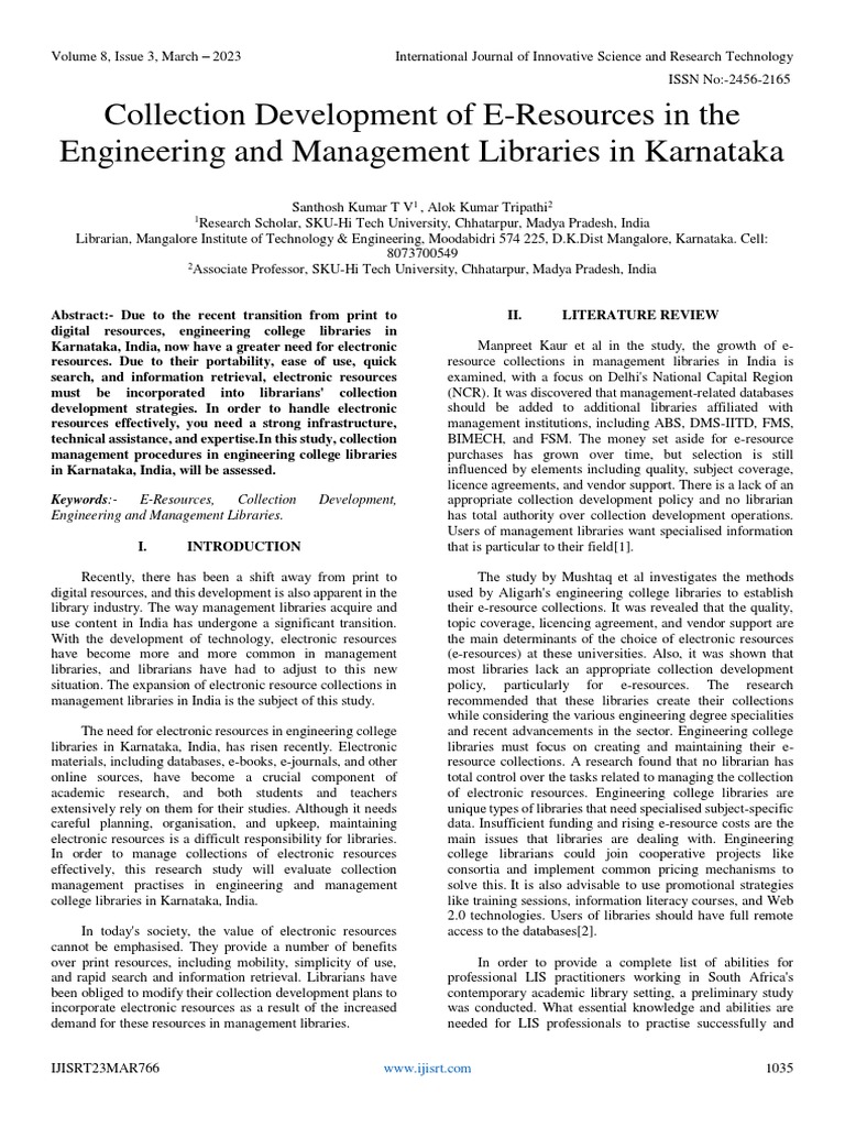 Collection Development of E-Resources in The Engineering and Management ...