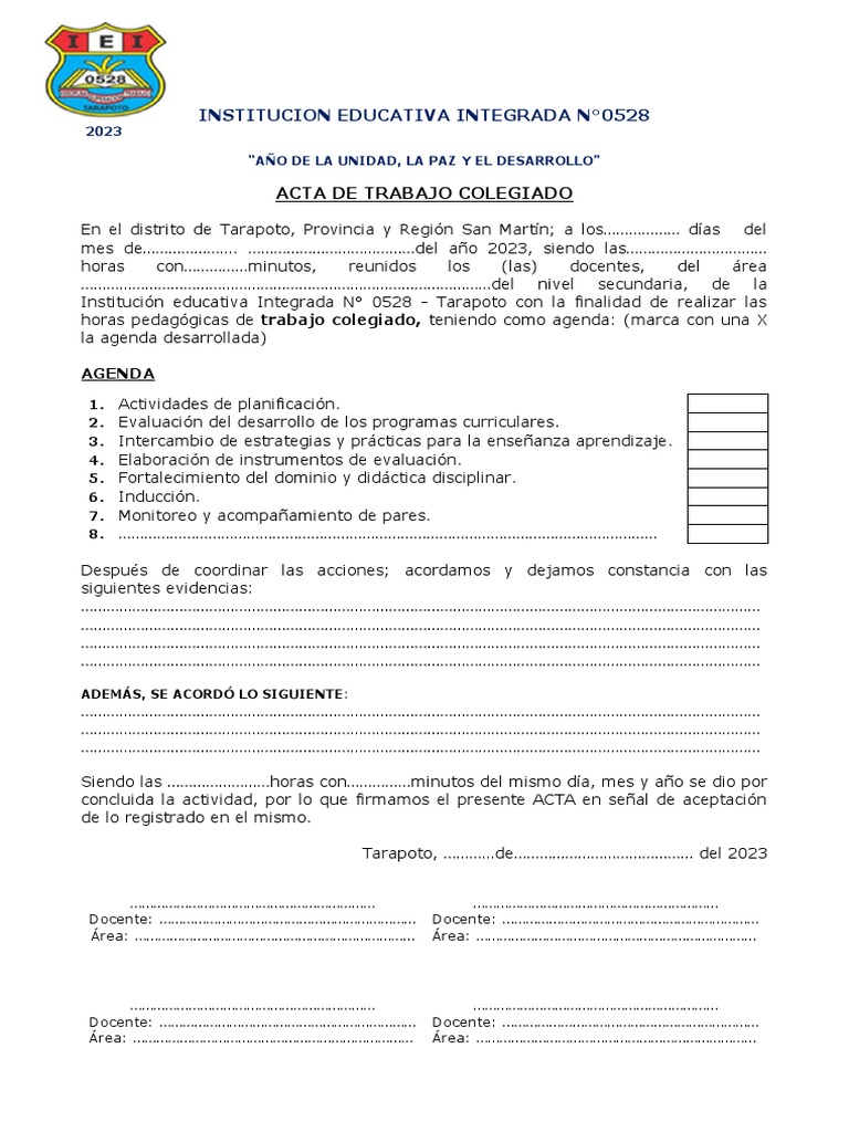 Acta Trabajo Colegiado 2023 | PDF