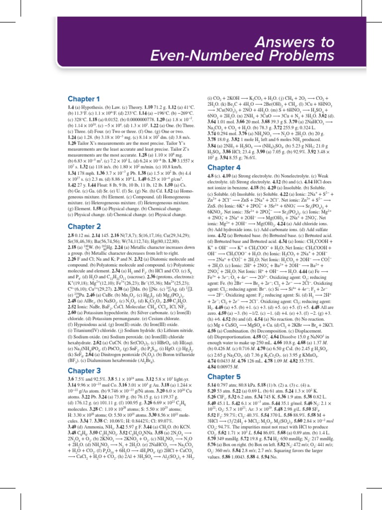 Answers to Even-Numbered Problems in General Chemistry | PDF | Hydroxide | Chemical Bond