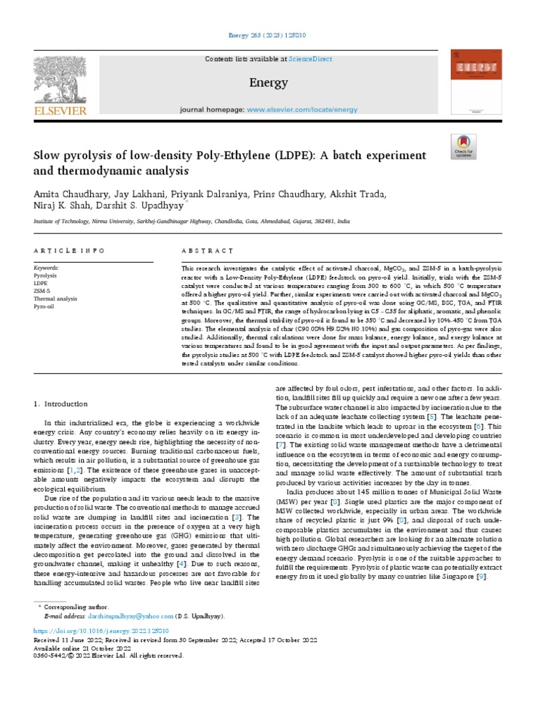 Slow Pyrolysis of Low-Density Poly-Ethylene (LDPE) A Batch Experiment ...
