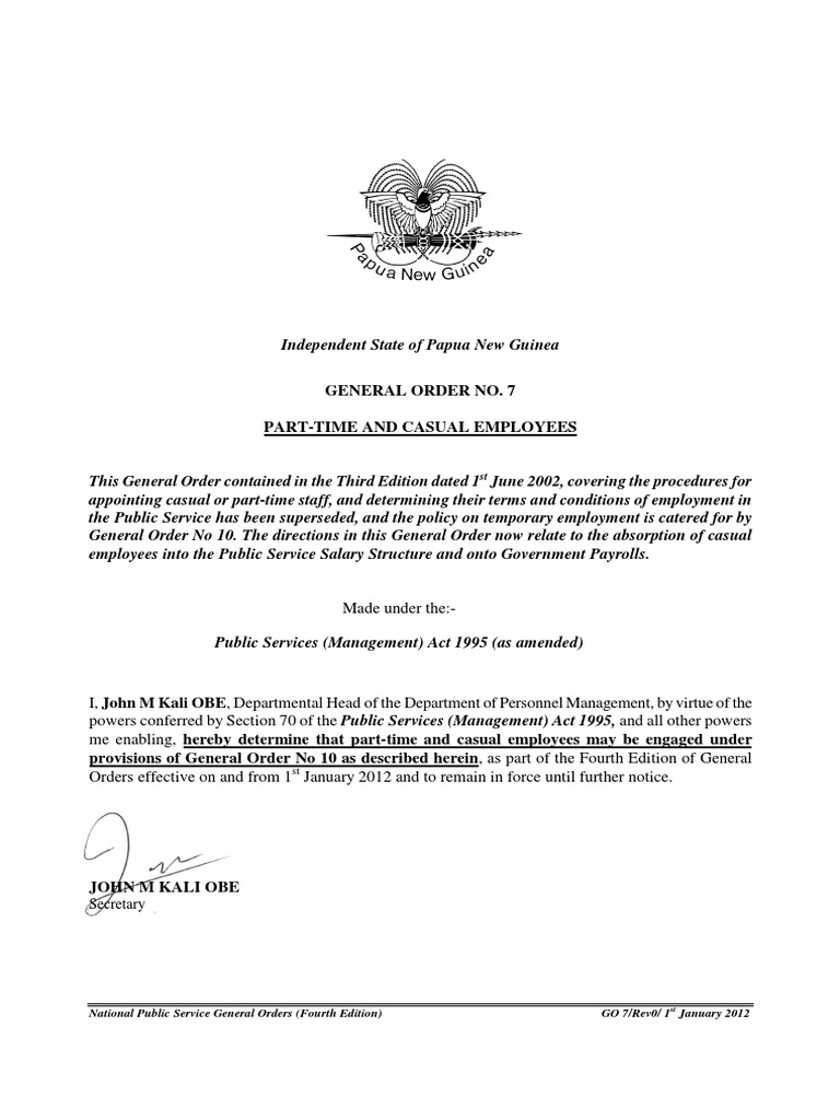 General Order 7 CASUAL PART TIME EMPLOYEES - SUPERSEDED | PDF ...