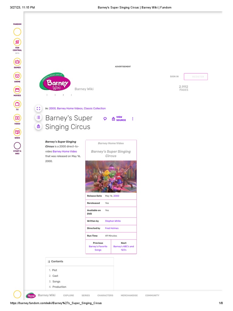 Barney's Super Singing Circus Overview | PDF | Fandom