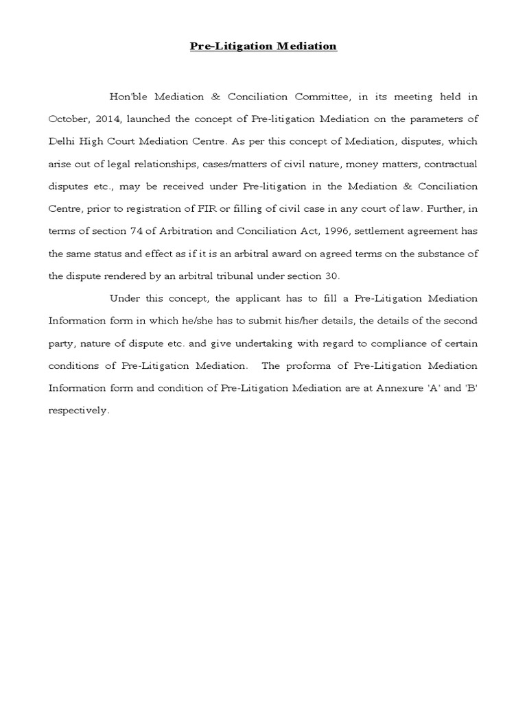Pre Litigation Mediation | PDF | Mediation | Arbitration