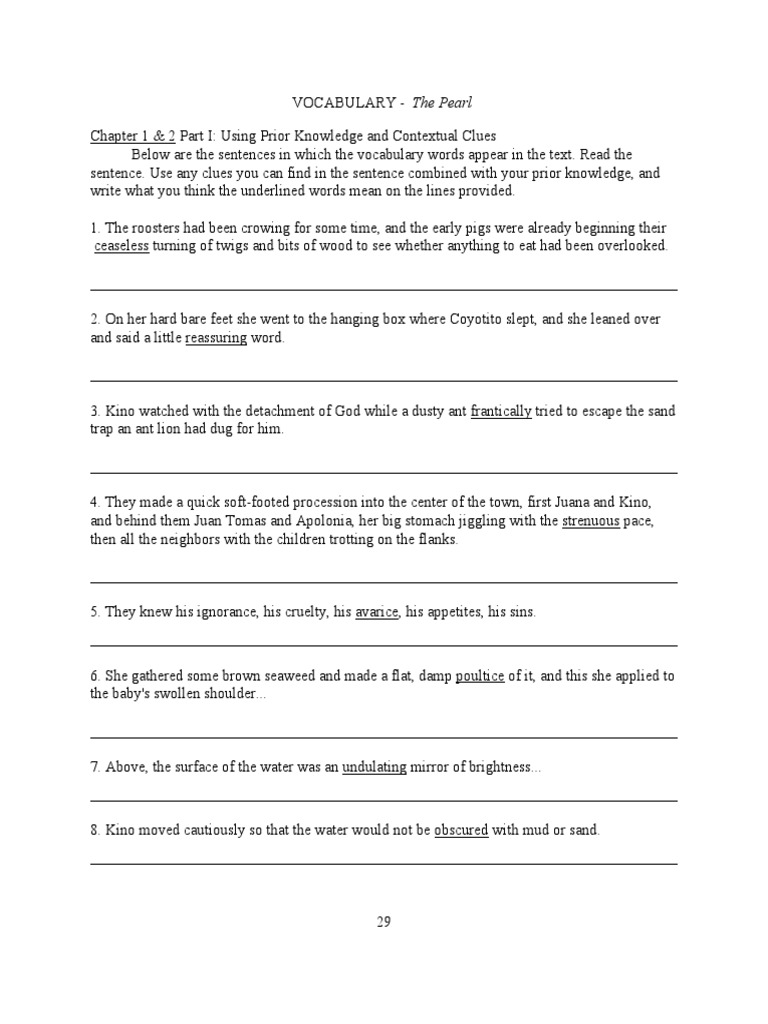 The Pearl Chap 1,2 Vocab | PDF