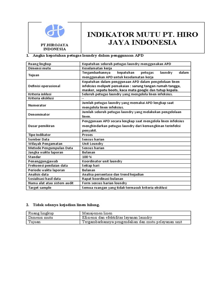 Indikator Mutu Pt. Hito Jaya Indonesia | PDF | Bisnis | Komputer