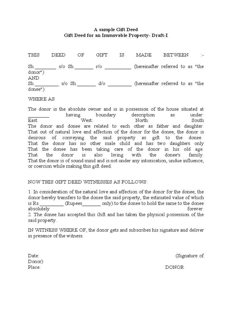 A Sample Gift Deed | Download Free PDF | Deed | Mortgage Law