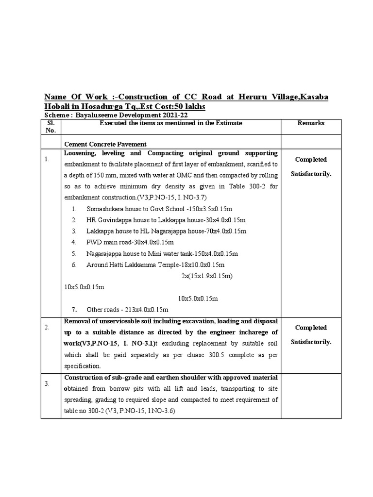 Construction of CC Road at Herure | PDF | Concrete | Density