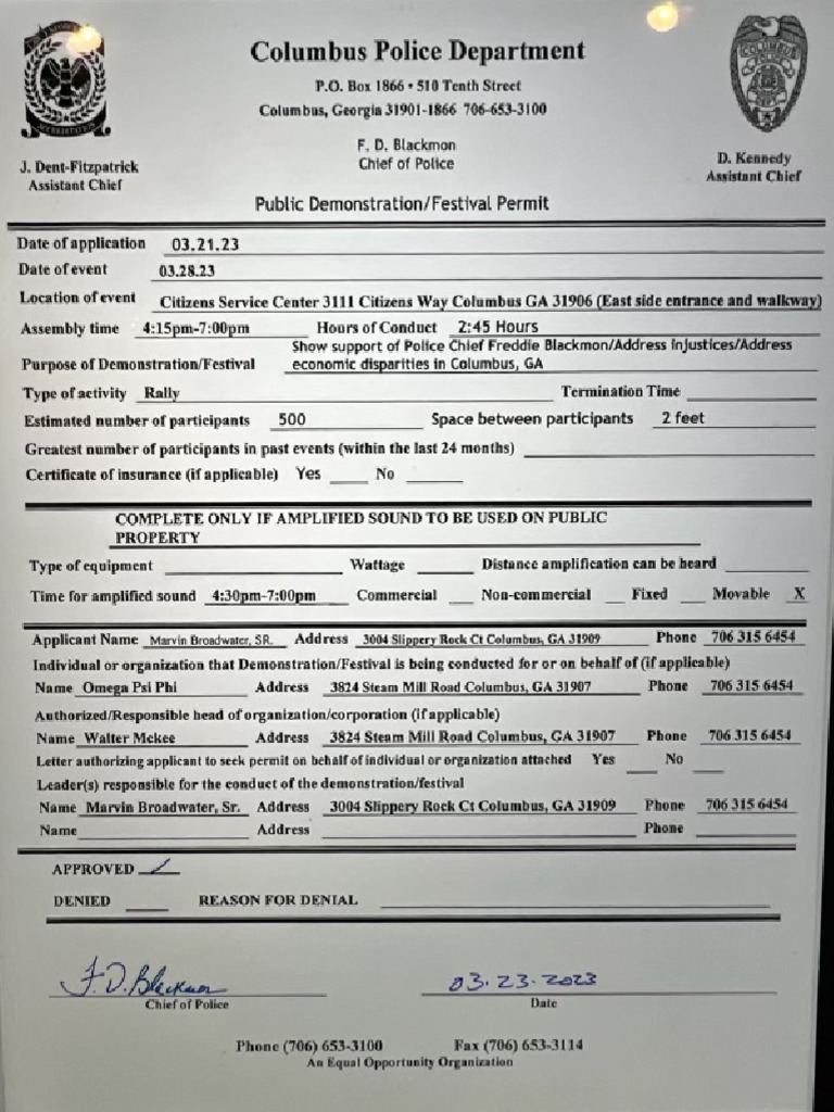 Public Demonstration Permit Form, As-Filed On March 21, 2023 ...