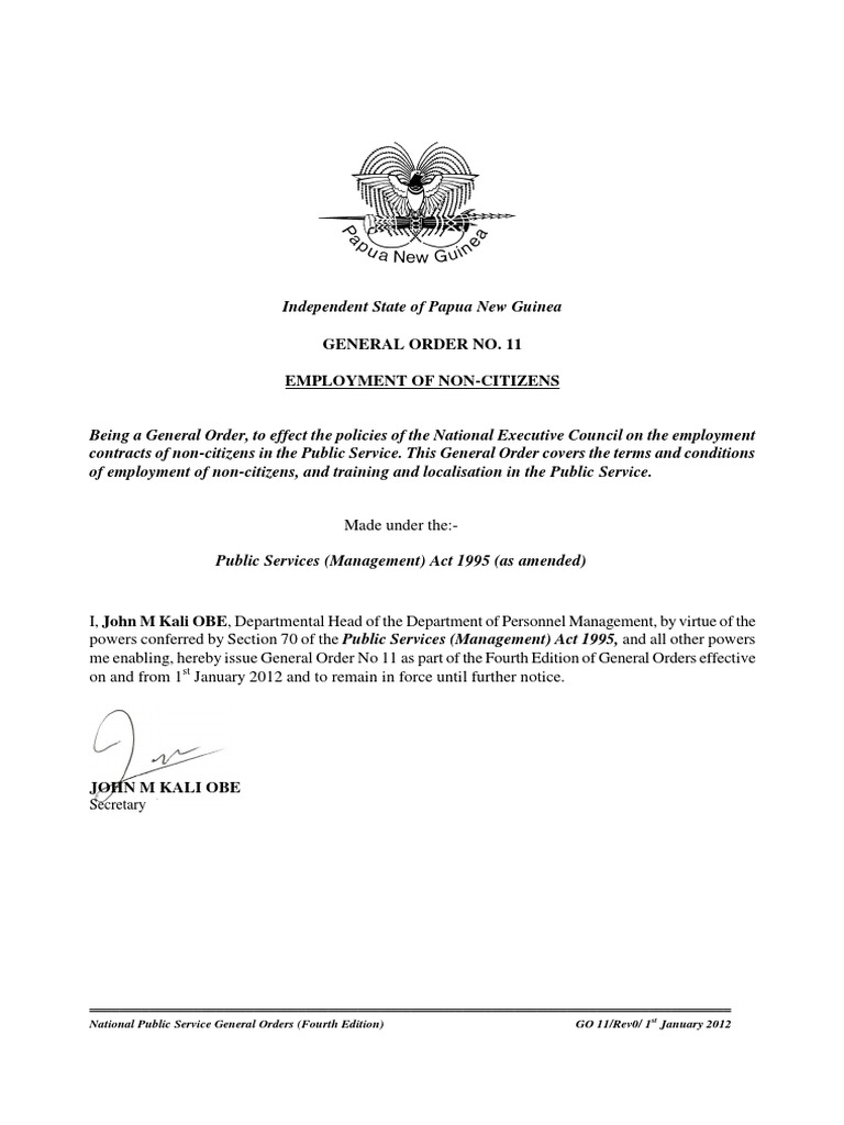 PNG General Order on Non-Citizen Employment | PDF | Employment | Salary