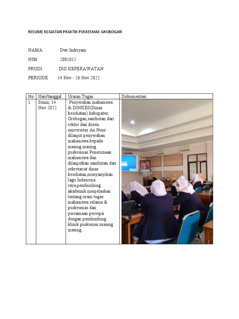 Resume Kegiatan Praktik Puskesmas Grobogan | PDF | Pengembangan Diri ...