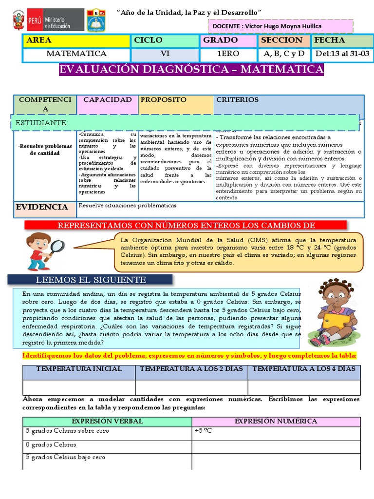 Evaluacion Diagnostica - 1ero y 2do Grado-Matematica | PDF | Agua | Temperatura