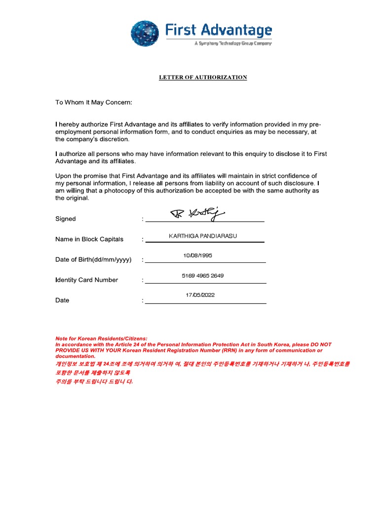 Letter of Authorization | PDF