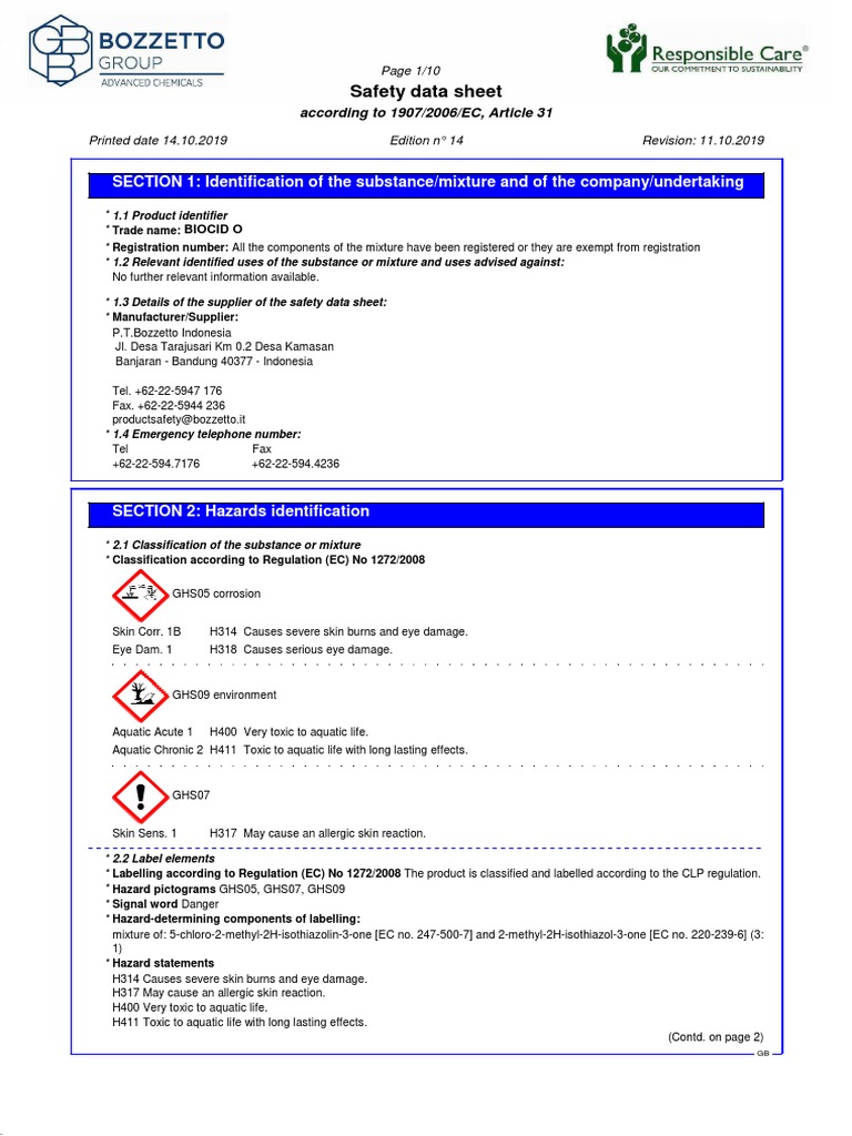 Safety Data Sheet: SECTION 1: Identification of The Substance/mixture and of The Company ...
