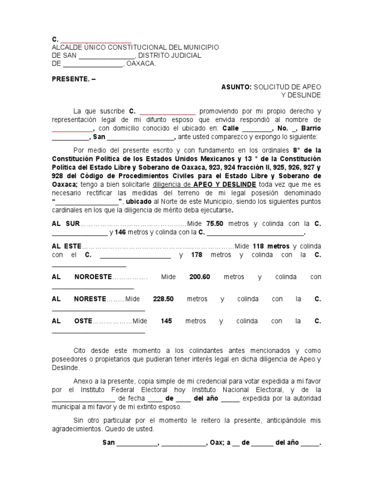 Solicitud de Apeo y Deslinde en Oaxaca | PDF | Gobierno | Justicia
