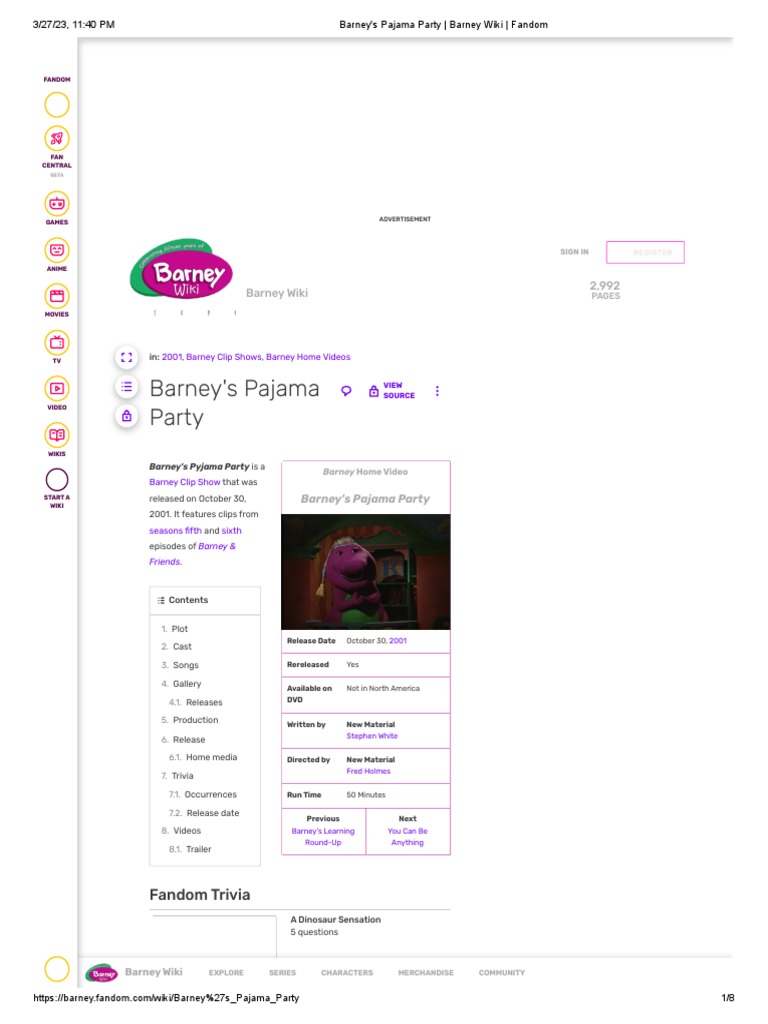 Barney's Pajama Party - Barney Wiki - Fandom | PDF | Fandom