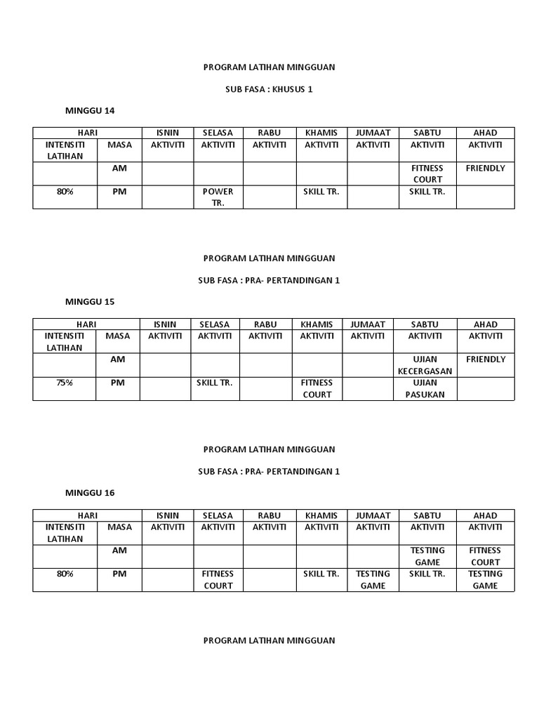 PROGRAM LATIHAN MINGGUAN - Faz | PDF