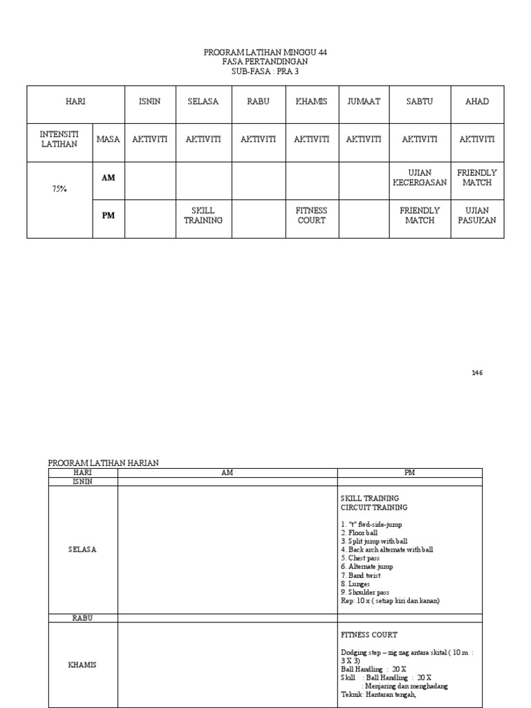 Mingguan Program Latihan Sukan | PDF | Aerobic Exercise | Weight