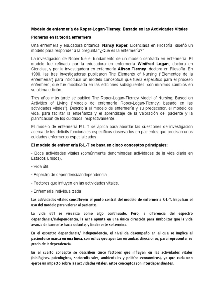 El modelo de enfermería Roper-Logan-Tierney: Un marco conceptual ...