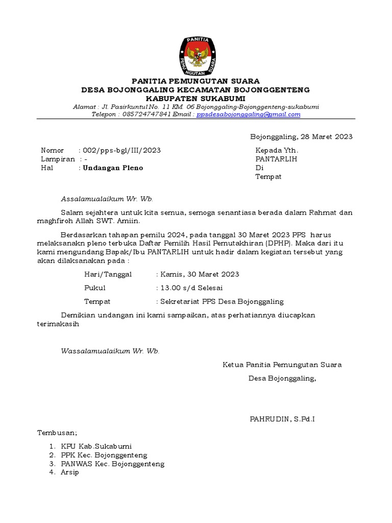 Surat Undangan Pleno DPHP Bogal | PDF