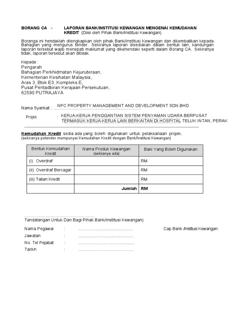 BORANG CA - Hospital Telok Intan | PDF