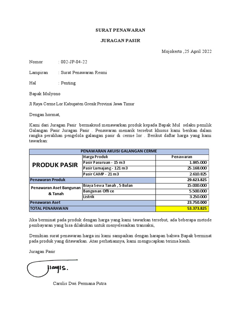 Contoh Surat Penawaran Harga | PDF