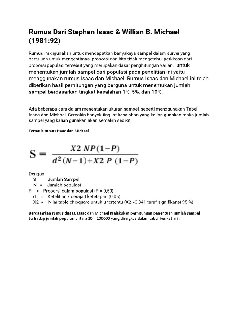 Rumus Dari Stephen Isaac & Willian B. Michael (1981:92) | PDF