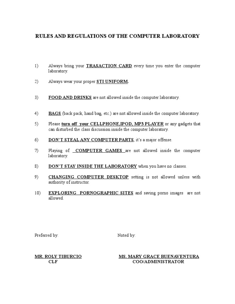 Computer Laboratory Rules and Regulations | PDF