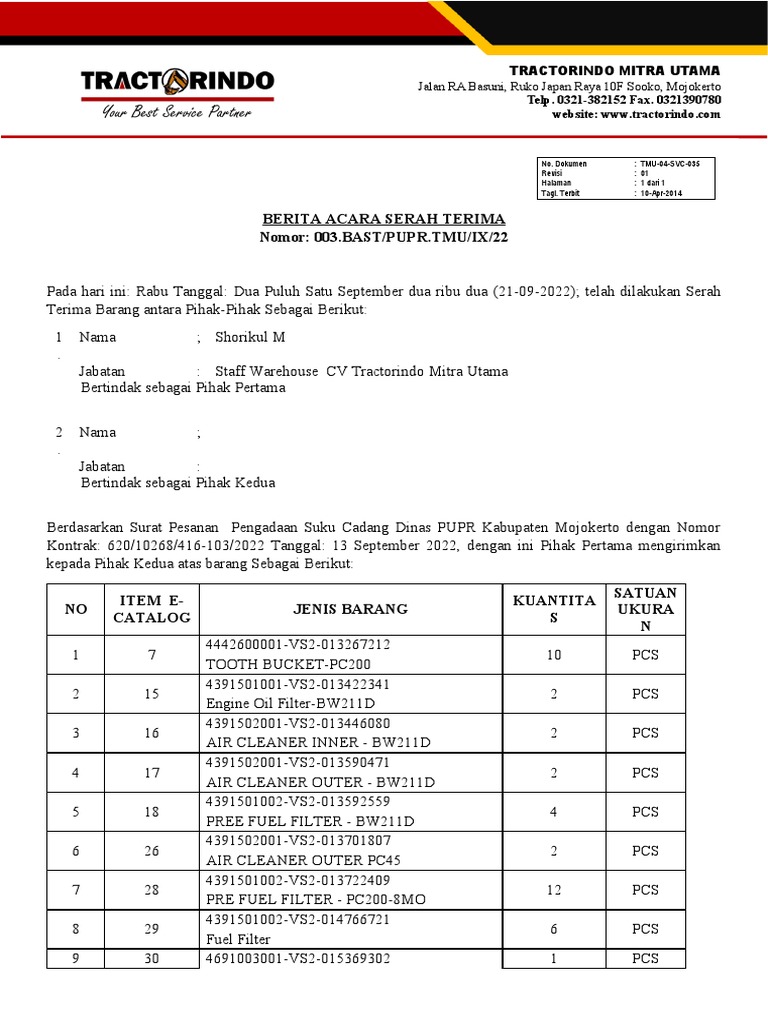 BAST Barang 003 - Part Komatsu & Bomag | PDF
