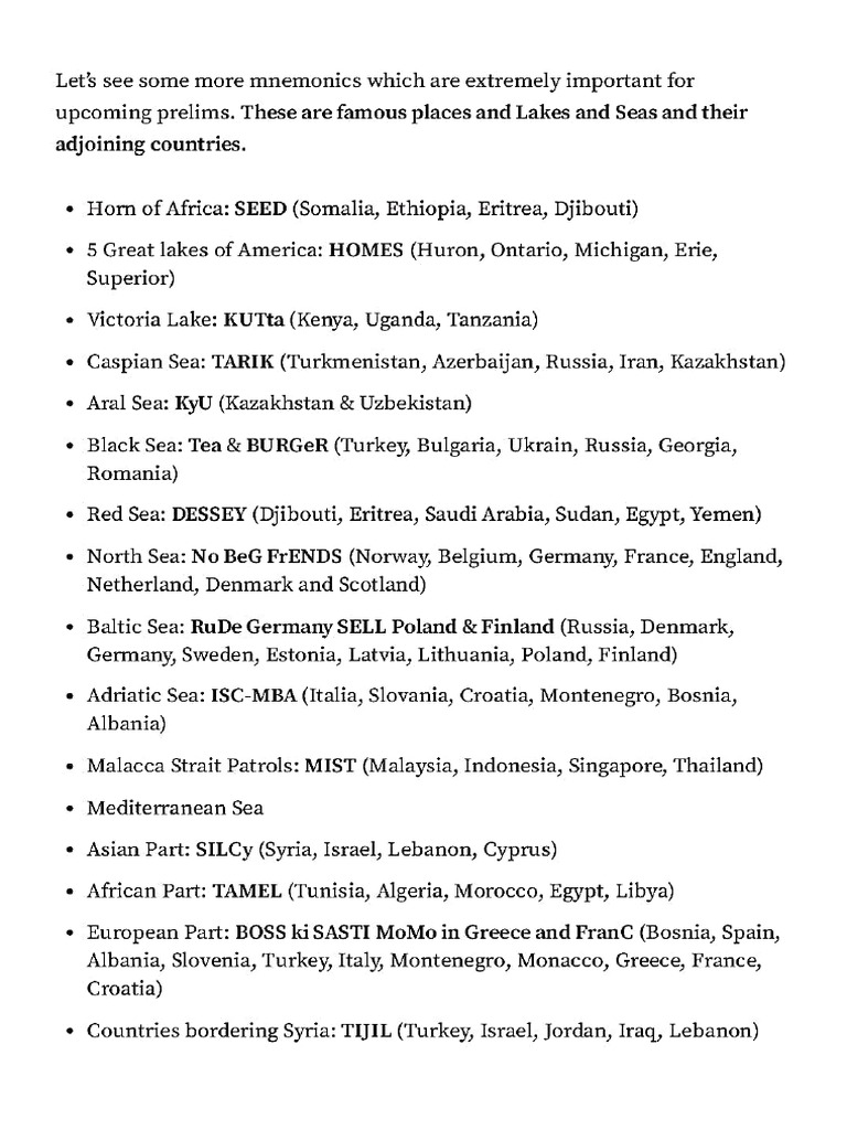 Mnemonics For UPSC - Copy 2 | PDF