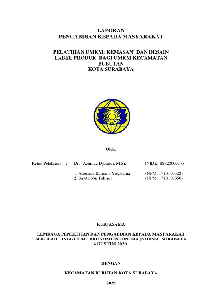 Laporan PKM UMKM Kec Bubutan 2020 - A.DJURAIDI | PDF | Bisnis | Ilmu Sosial