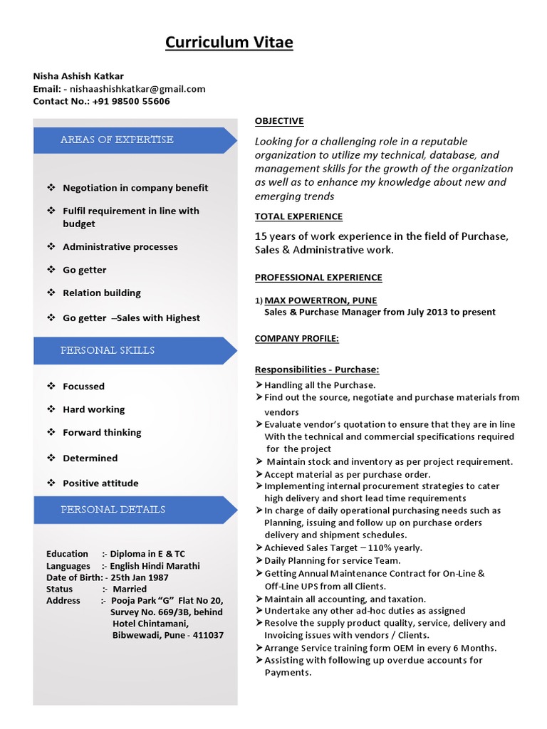 CV Nisha Katkar | PDF | Customer | Sales