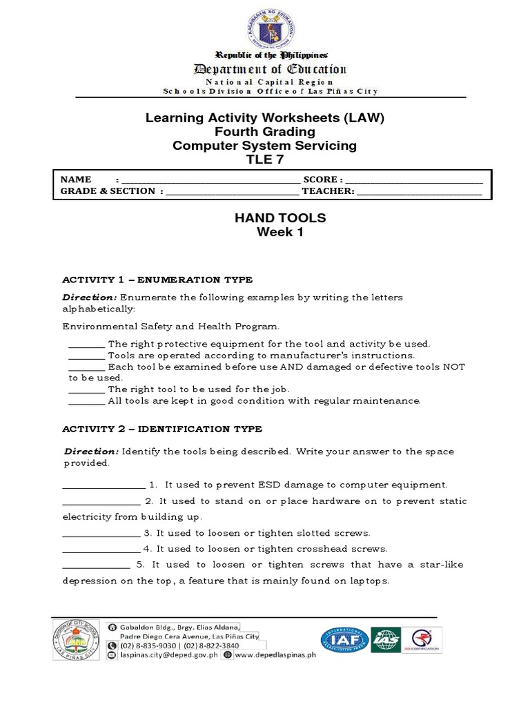 G7 WORKSHEET ICT Week 1 NEW | PDF | Tools | Screw