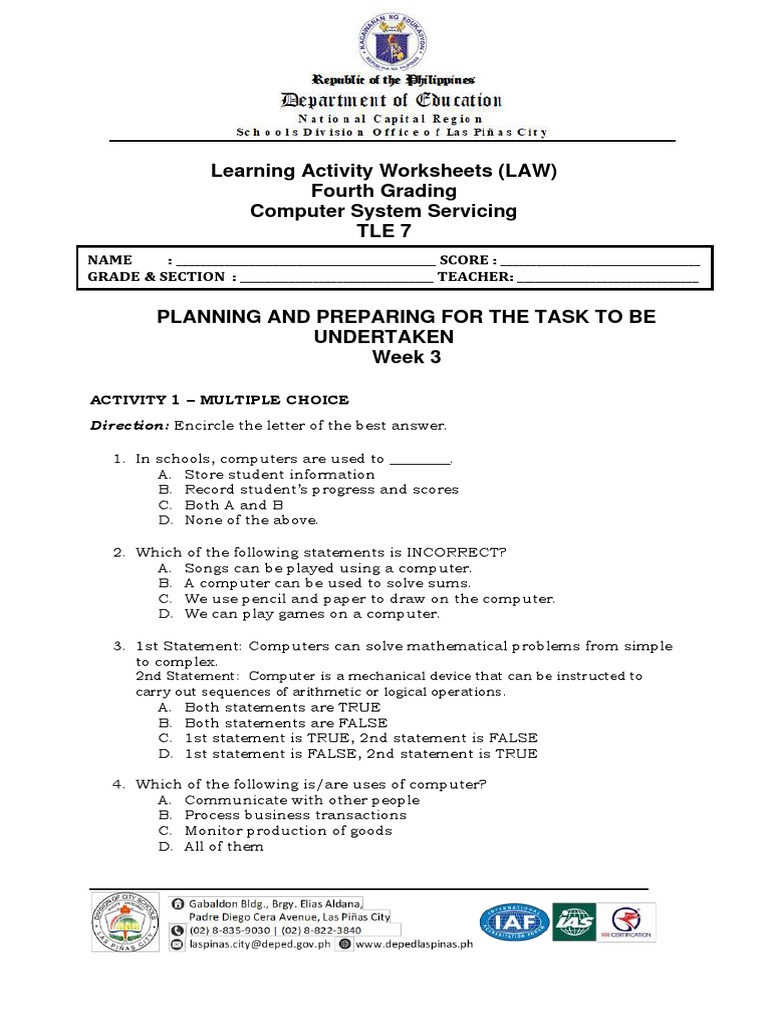Grade 7 Computer System Worksheets | PDF | Computing | Computer Science