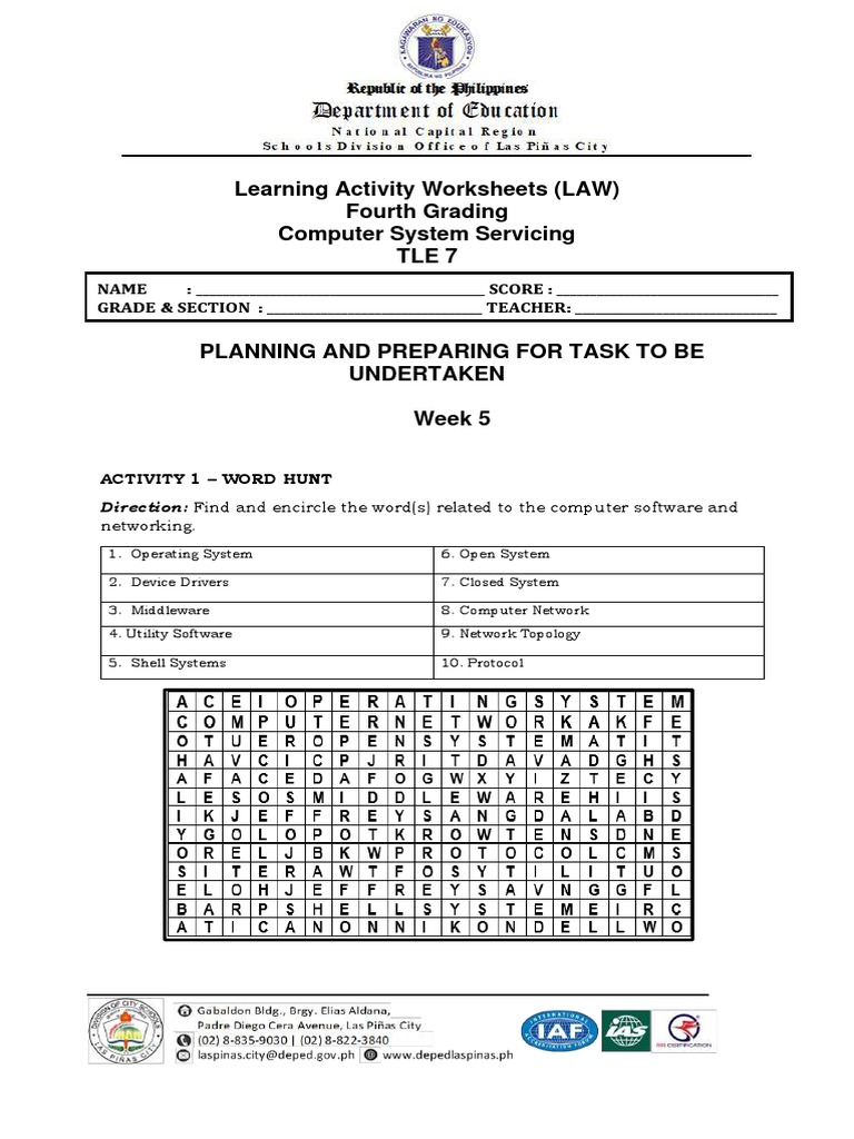 G7 WORKSHEET ICT Week 5 NEW | PDF | Computer Network | Internet Protocol Suite