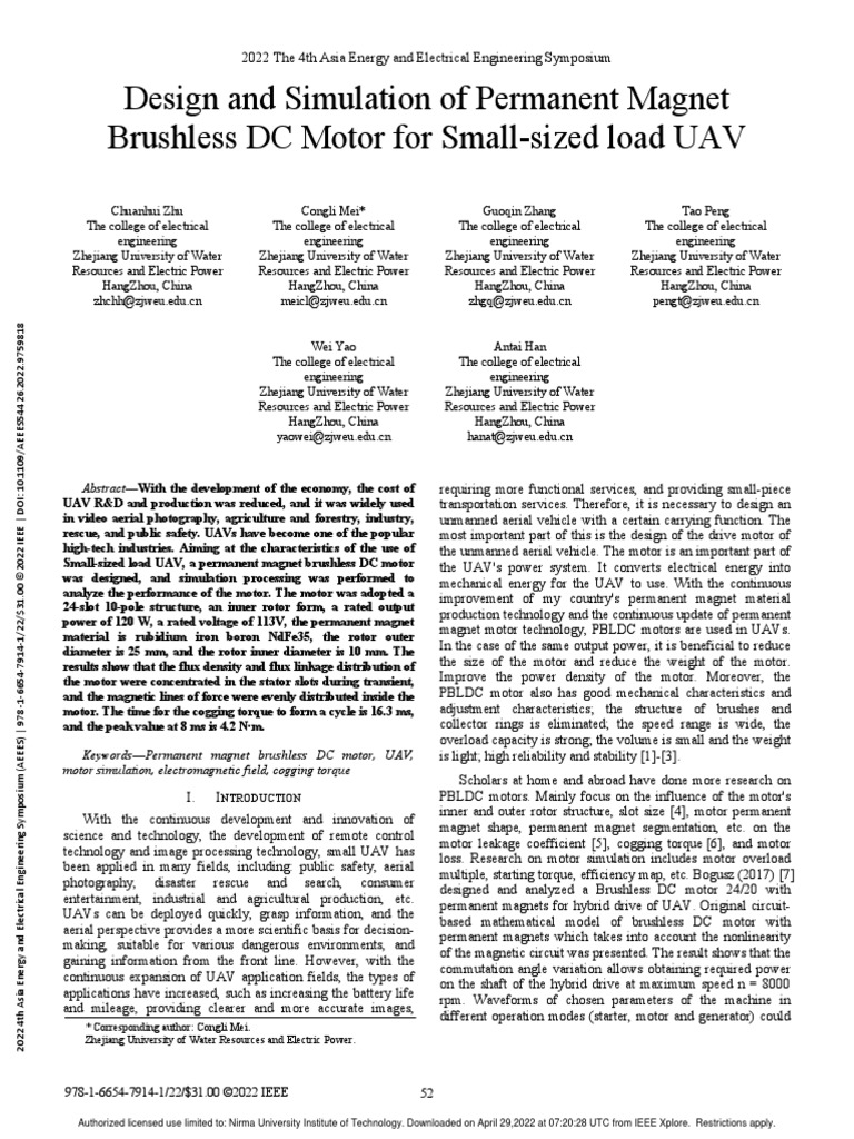 Design and Simulation of Permanent Magnet Brushless DC Motor For Small-Sized Load UAV | PDF ...