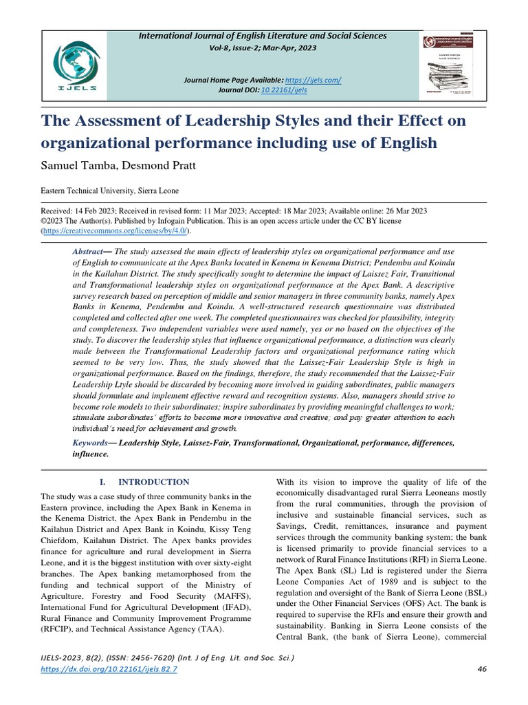 The Assessment of Leadership Styles and Their Effect On Organizational ...