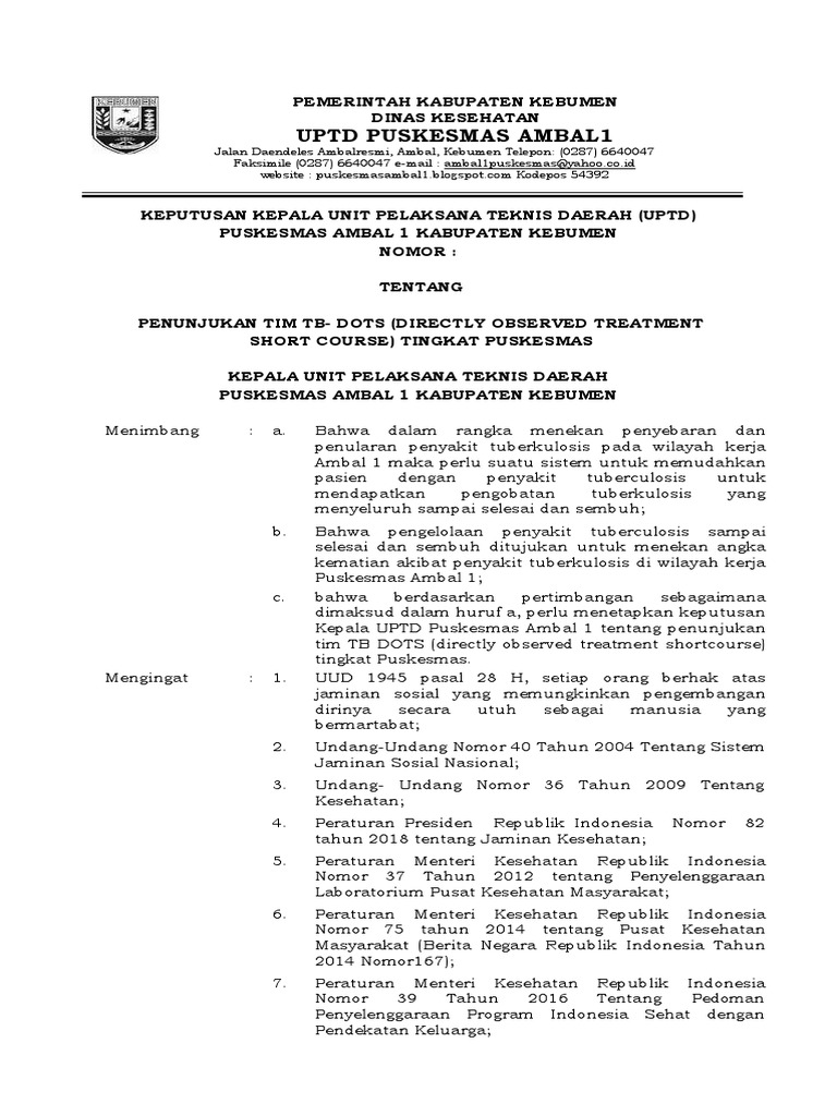 SK Tim TB Puskesmas Ambal | PDF